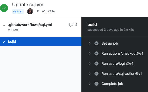 快速入門：使用 GitHub Actions 連線到資料庫 - Azure SQL Database | Microsoft Learn