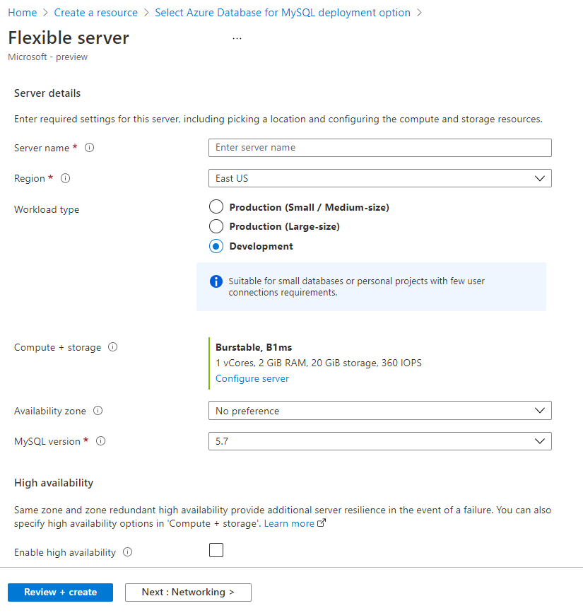 快速入門:使用 Azure 入口網站 建立 Azure Database For Mysql Flexible Server Microsoft Learn