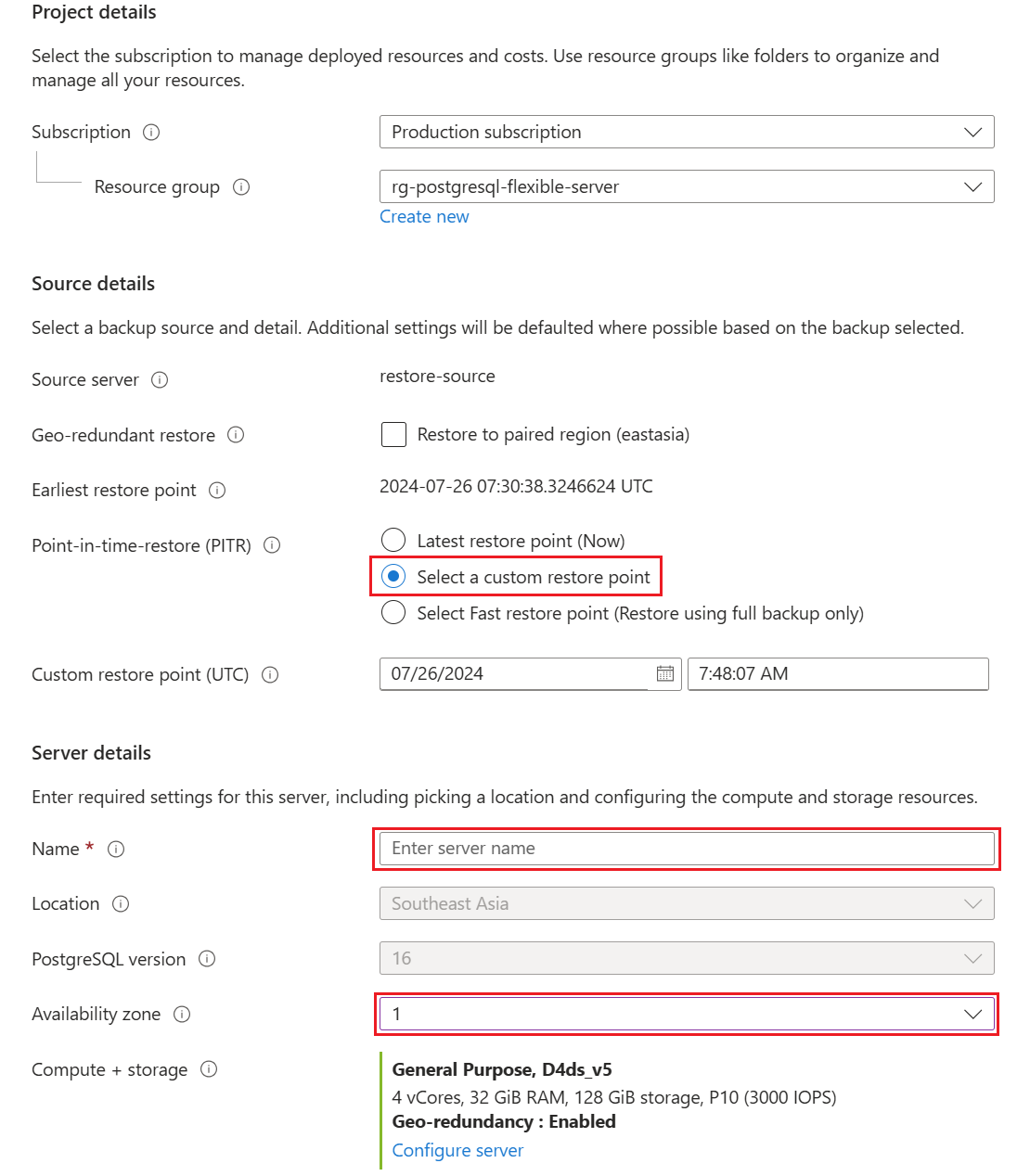 時間點還原 Azure 入口網站 Azure Database For Postgresql Flexible Server Microsoft Learn