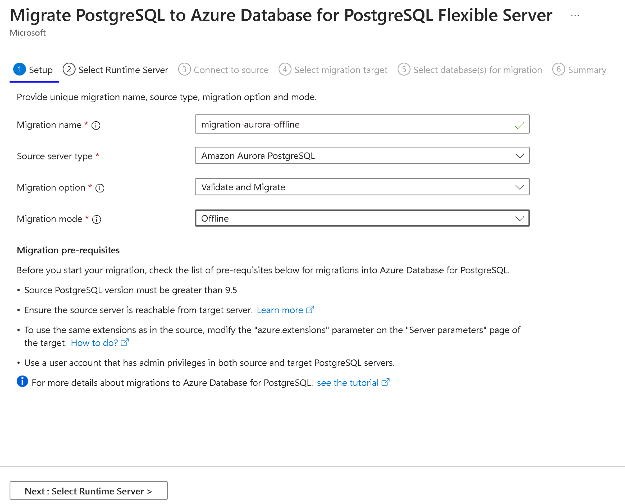 使用移轉服務從 Amazon Aurora 離線移轉 Azure Database For Postgresql Flexible Server Microsoft Learn