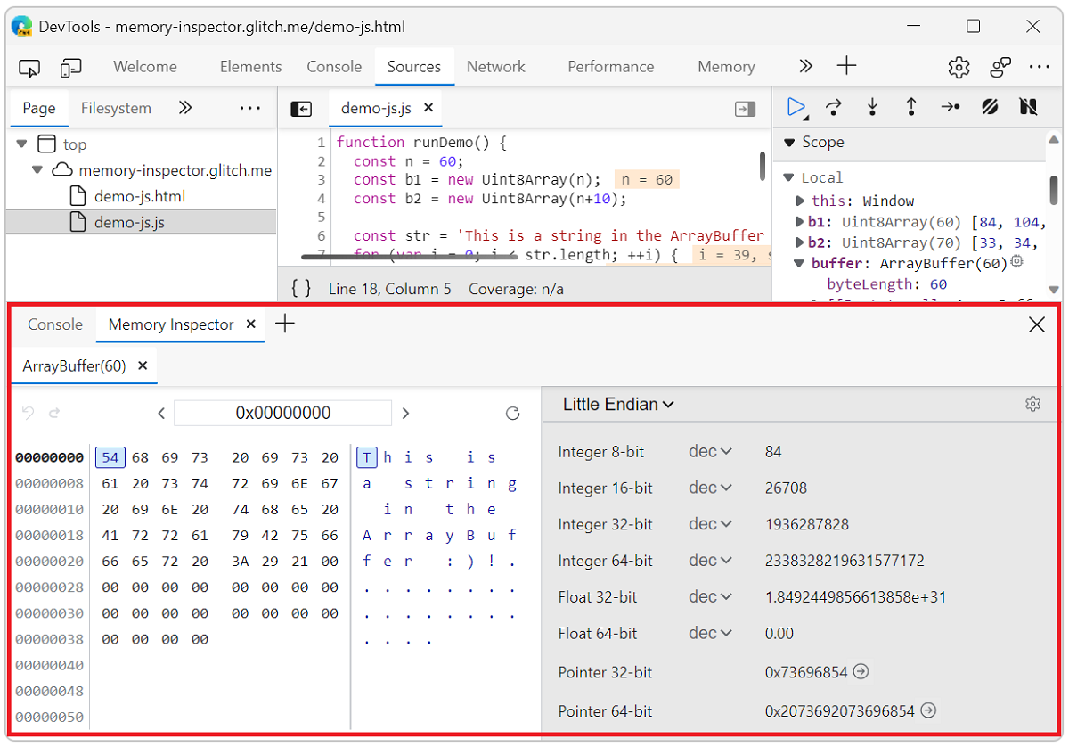 使用記憶體檢查工具檢查 Javascript Arraybuffer Microsoft Edge Developer Documentation Microsoft Learn
