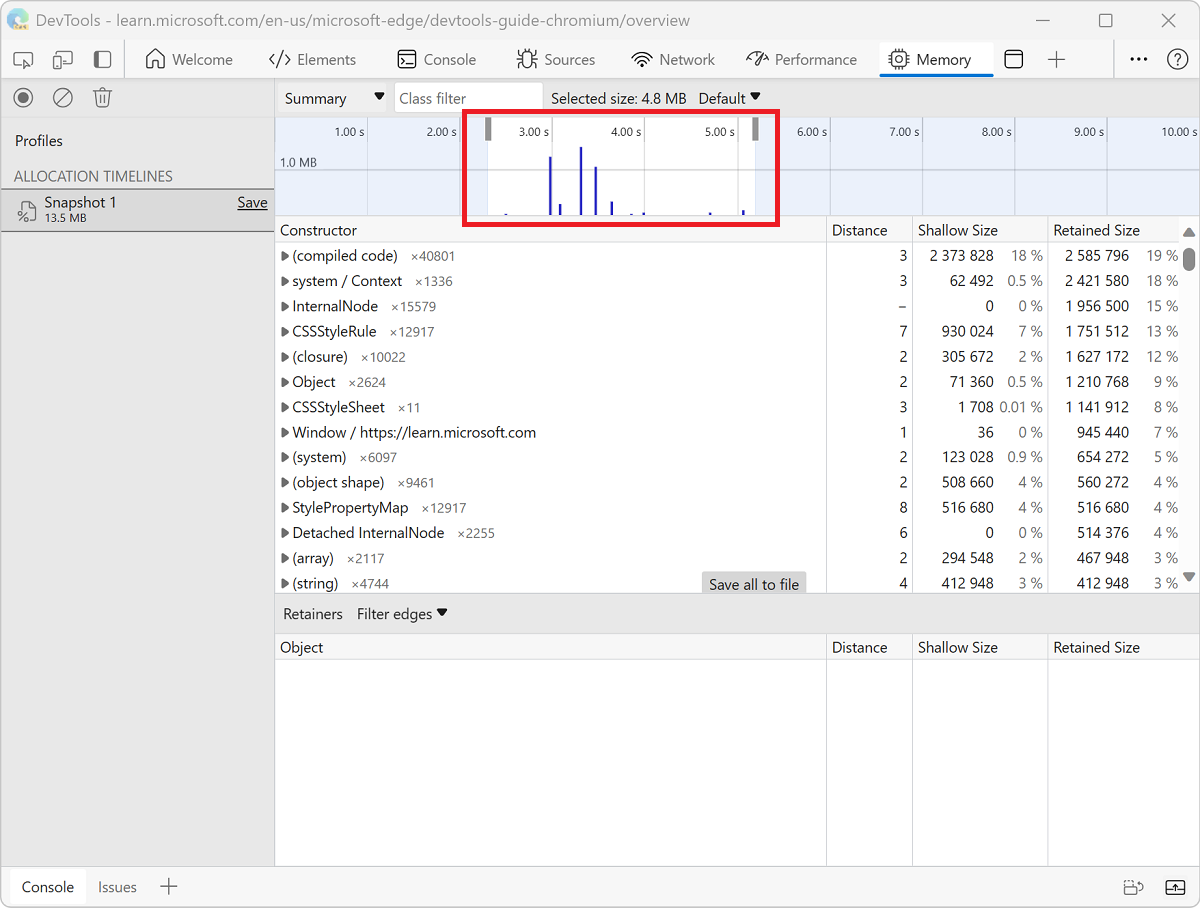 在時間軸上使用配置檢測 「時程表上的配置」分析類型 Microsoft Edge Developer Documentation Microsoft Learn
